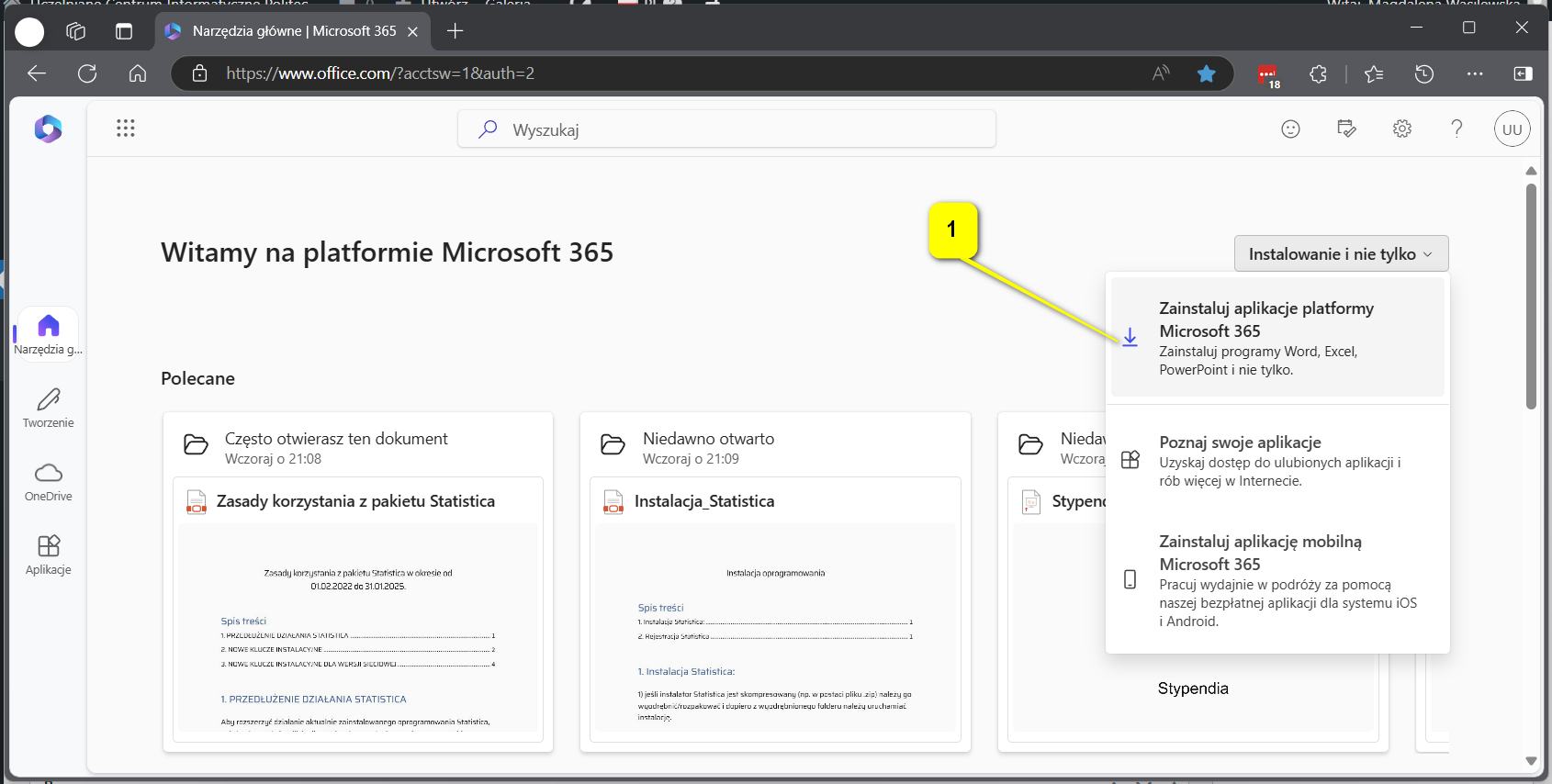 Instalacja pakietu Office365 (desktop) – Uczelniane Centrum Informatyczne Politechniki Białostockiej